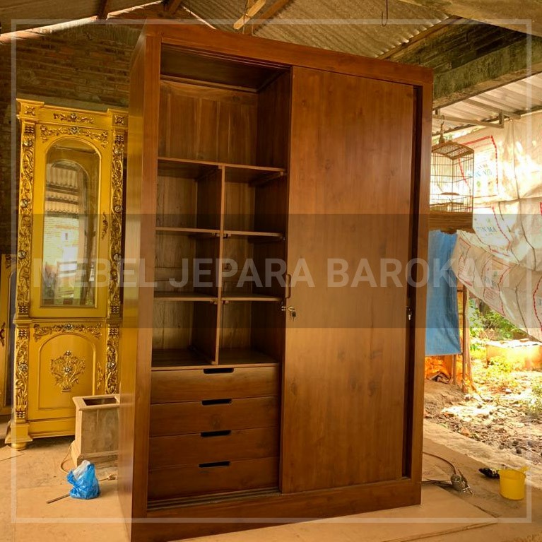 lemari pakaian minimalis 2 pintu sliding kayu jati – Jati Jepara